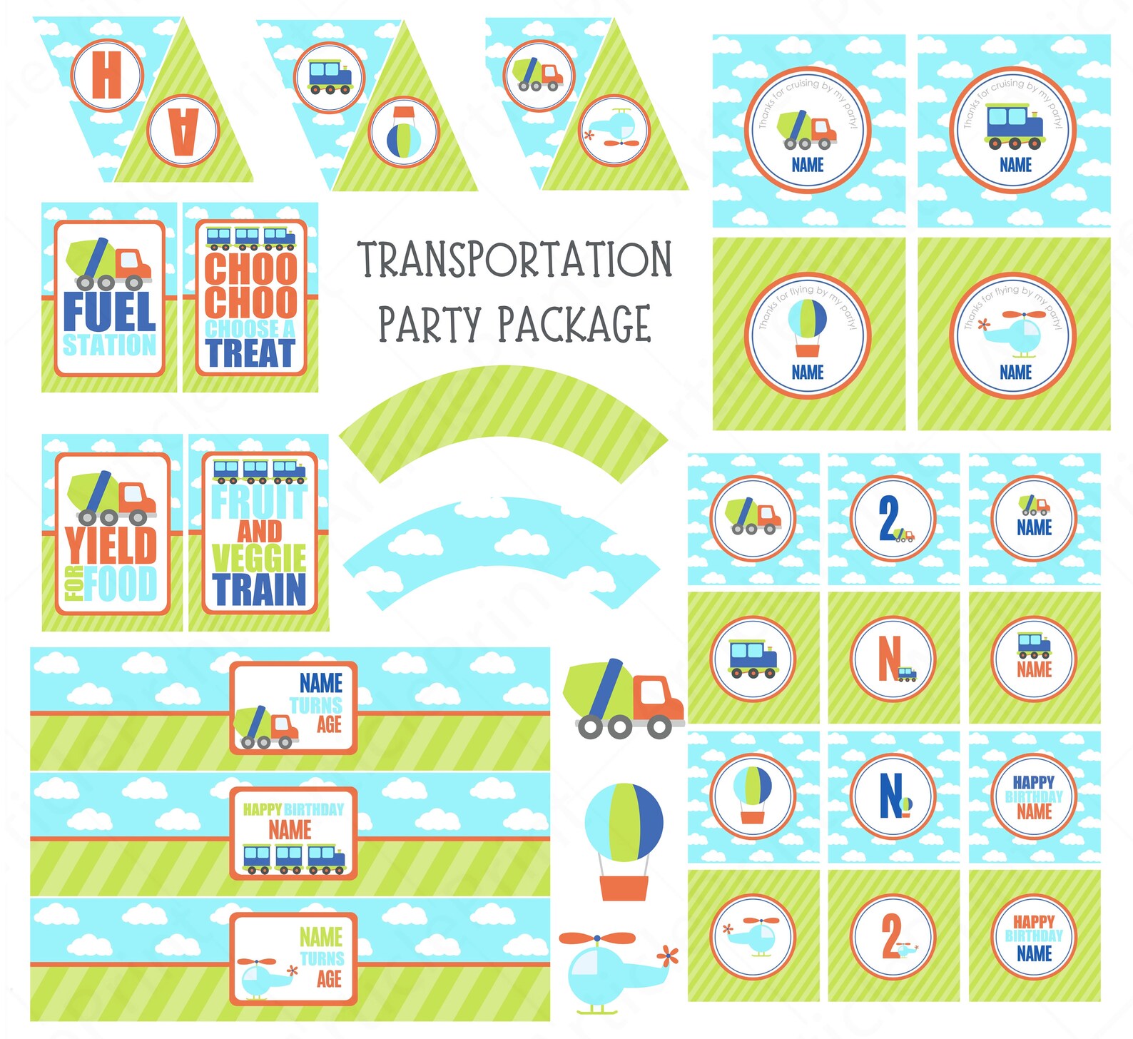 Digital Transportation Party Bundle Truck Party Car Party - Etsy
