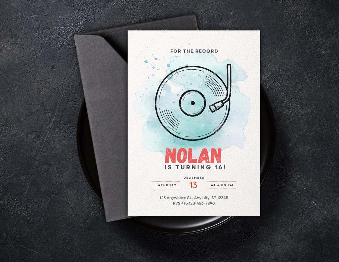 Editable Vinyl Record Invitation, Music Birthday Party, Social Media ...