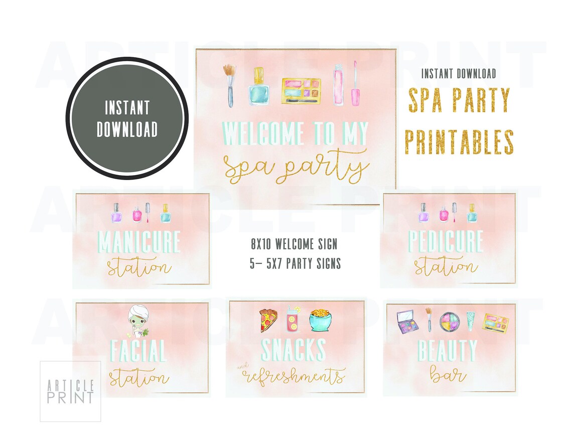 INSTANT DOWNLOAD Spa Party Printables | Etsy