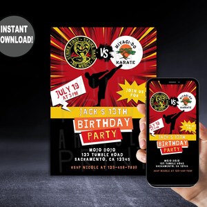 Editable Cobra Kai Inspired Invitation, Karate Party, Karate Birthday ...