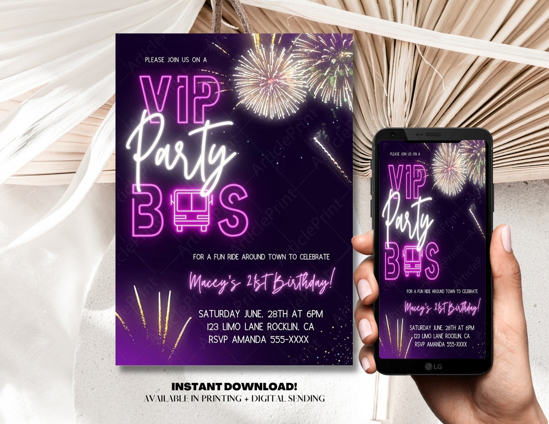 Editable Party Bus Invitation, VIP Party, Party Limo Invitation, Limo ...