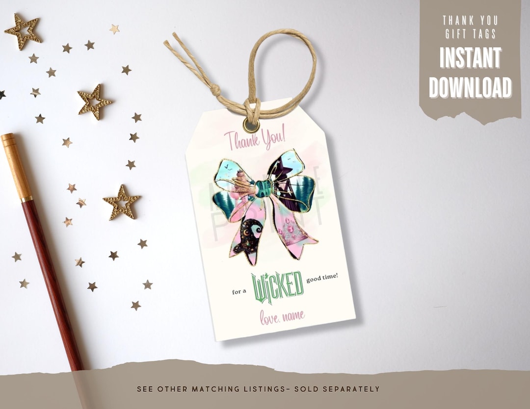 Editable Thank You Tags, Wicked Inspired Birthday Favor Tags, Wicked ...