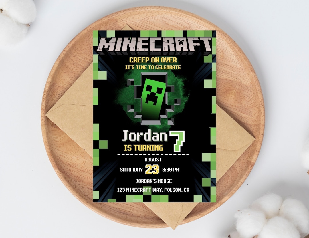 Editable Minecraft Birthday Invitation Template, Minecraft Invite ...