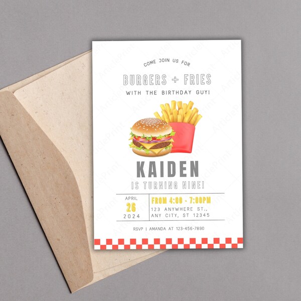 Burgers and Fries Birthday Invitation - Etsy