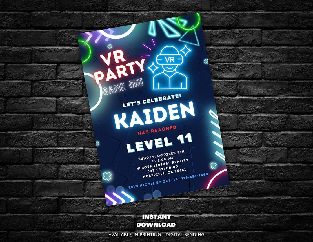 Editable Video Game Party Invitation, Printable VR Birthday Invite ...