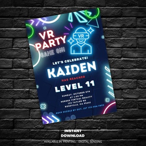 Editable Video Game Party Invitation, Printable VR Birthday Invite ...