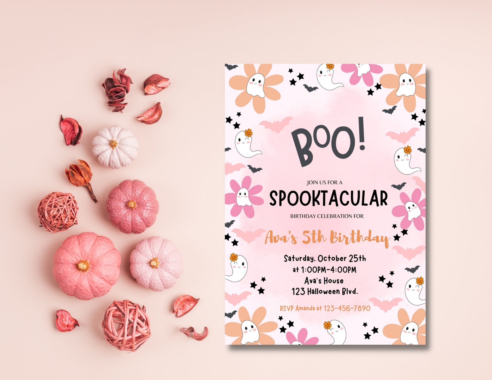 Editable Pink Boo Halloween Invitation, Evite Sending, Trendy Halloween ...