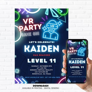 Editable Video Game Party Invitation, Printable VR Birthday Invite ...