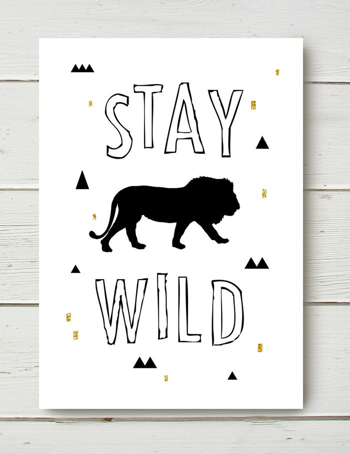 Stay Wild Black White Gold Glitter Outlined Text Printable | Etsy