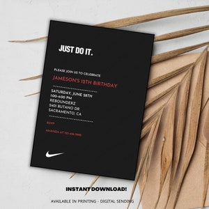 Editable Nike Inspired Invitation, Sneaker Birthday Party, Boy Birthday ...