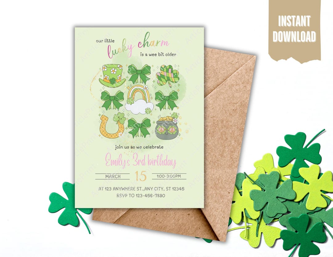Editable Lucky Charm Birthday 5x7 Invitation, Text/email Sending, St ...
