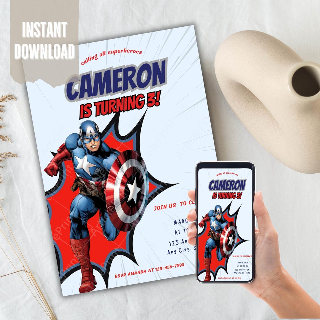 Editable Captain America Birthday Invitation, Captain America Birthday ...