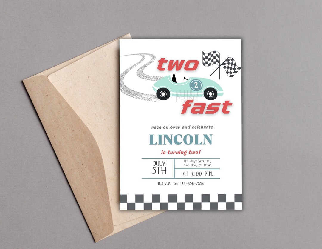 Editable Two Fast Birthday Invitation, Cars Birthday Invitation, Race ...