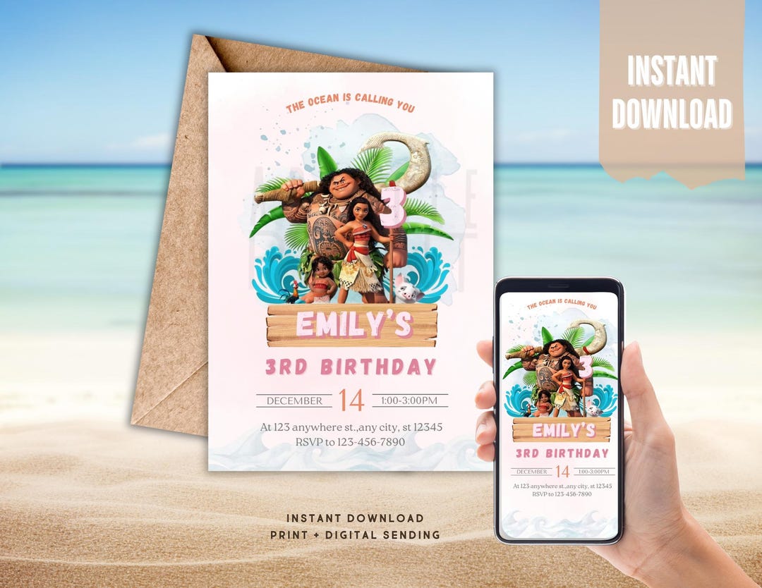Editable Moana 2 Inspired Birthday Party, Moana Party Invitation, Pua ...