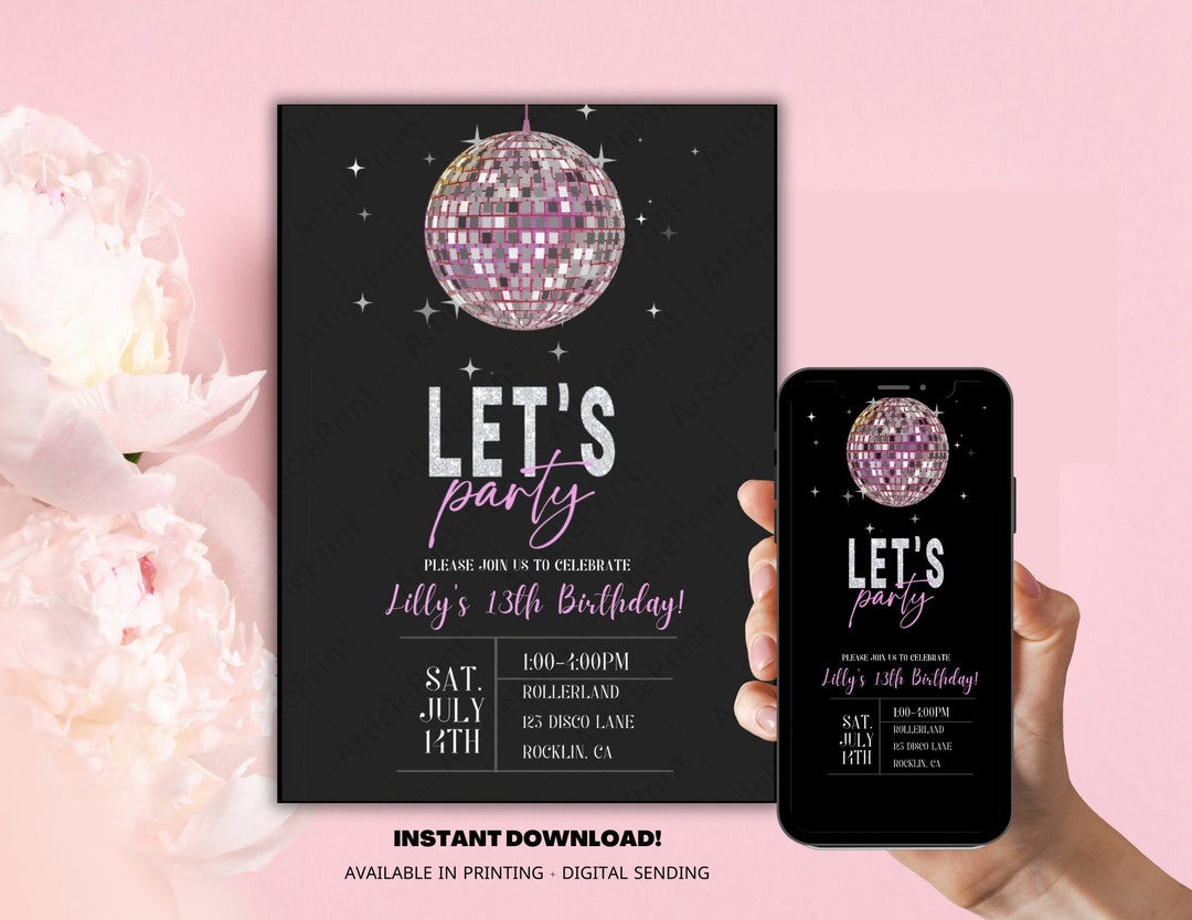 Editable Disco Party Invitation, Personalized Invitation, Text/evite ...