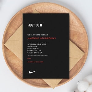 Editable Nike Inspired Invitation, Sneaker Birthday Party, Boy Birthday ...