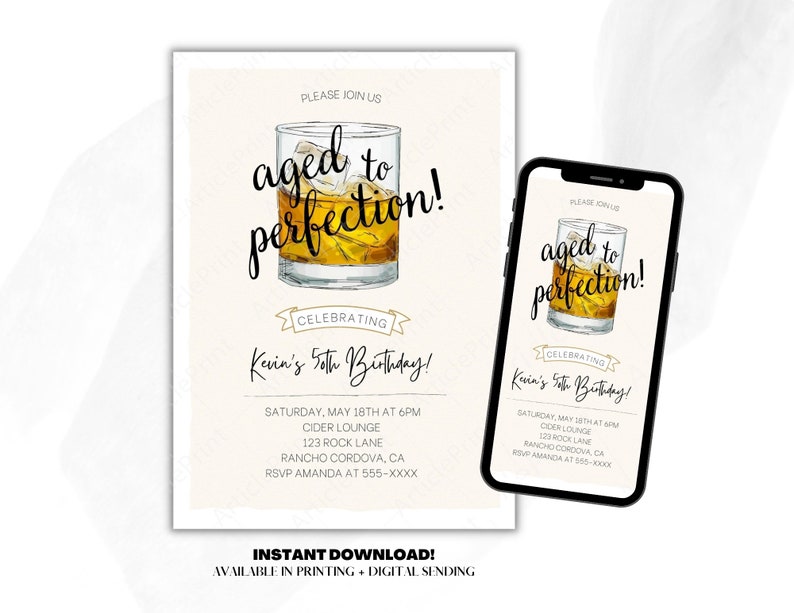 Editable Whiskey Birthday Invitation Aged To Perfection Etsy