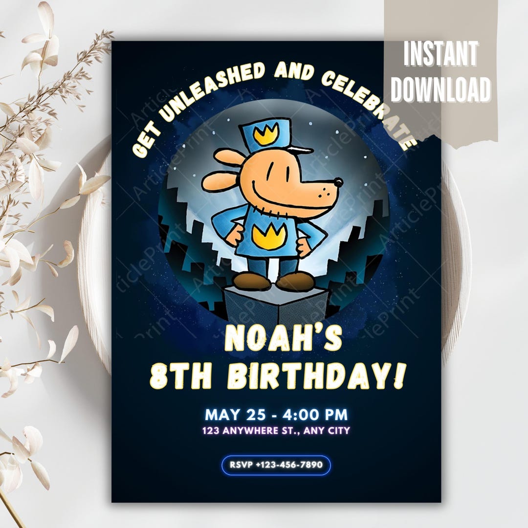 Editable Dog Man Birthday Invitation, Dog Man Movie Invitation, Dog Man ...
