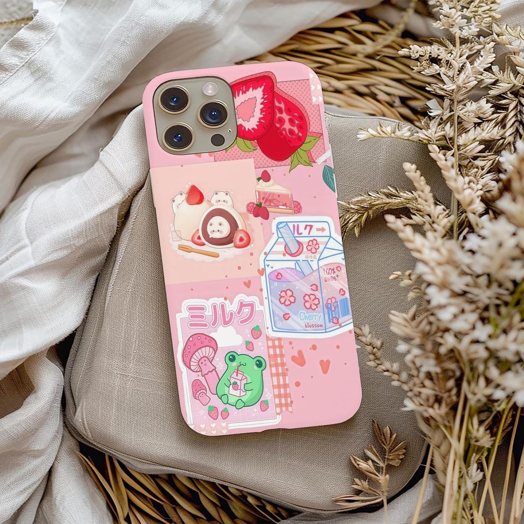 Kawaii Strawberry Milk Phone Case - Japanese Aesthetic Phone Cover ...