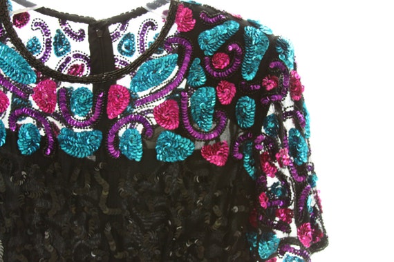 black beaded and sequin silk party dress with colorfu… - Gem
