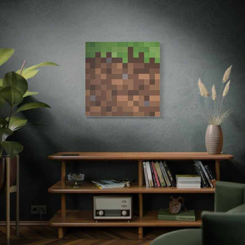 Minecraft Dirt Block Pixel Art Canvas Print, Gamer Wall Decor, Home ...