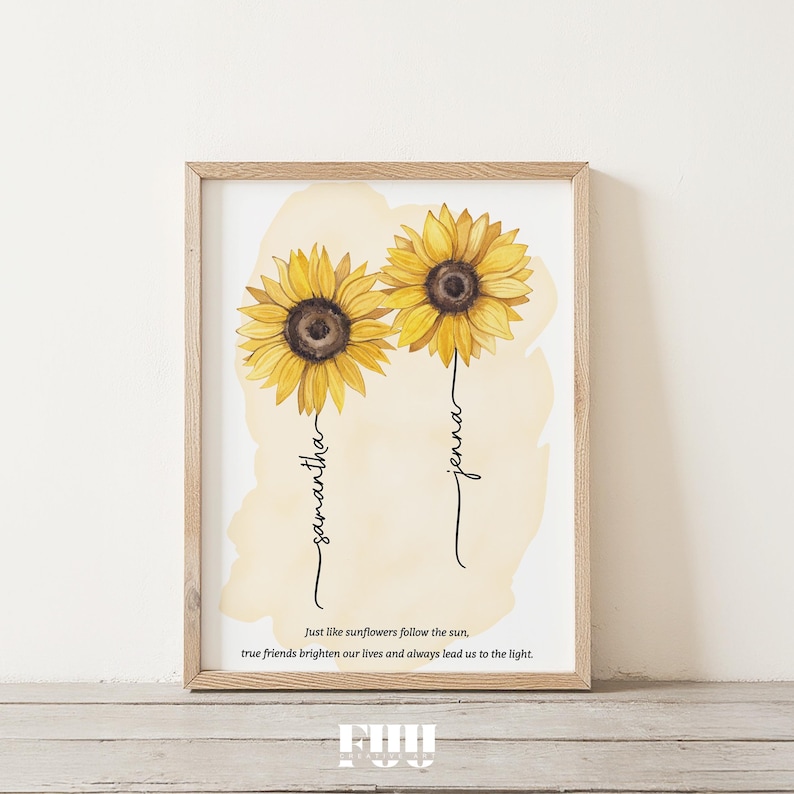 Personalized Sunflower Print, Gift for Best Friend, Sunflower Wall Art ...