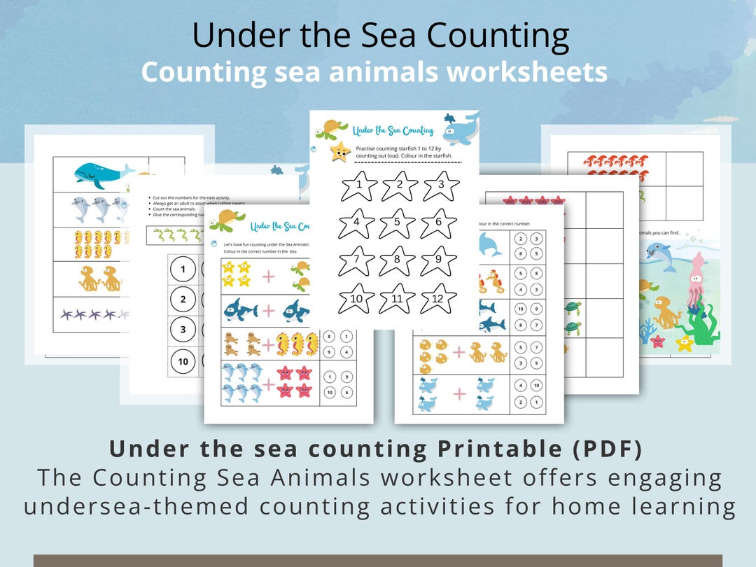 Sea Animals Counting Worksheet: Number 1 -12 Learning Activity (PDF) - Etsy