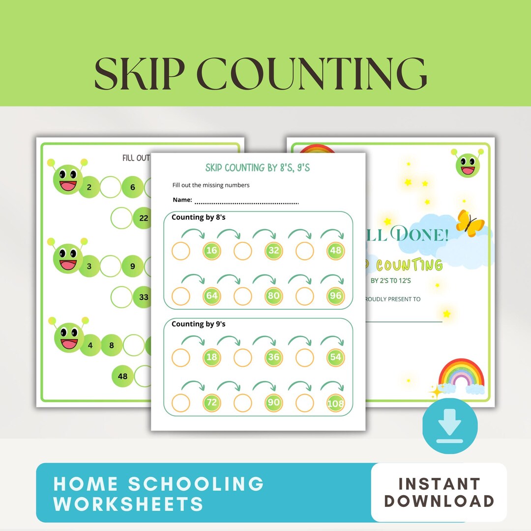 Skip Counting Number 2 -12, Caterpillar Theme, Kindergarten Maths ...