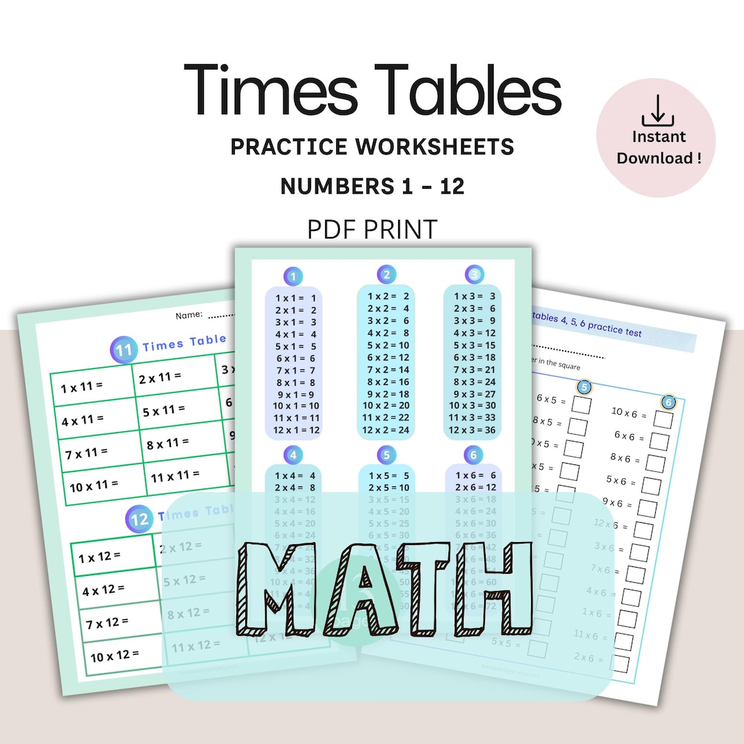 Times Table Practice Worksheets Multiplication 1 to 12, Printable PDF ...