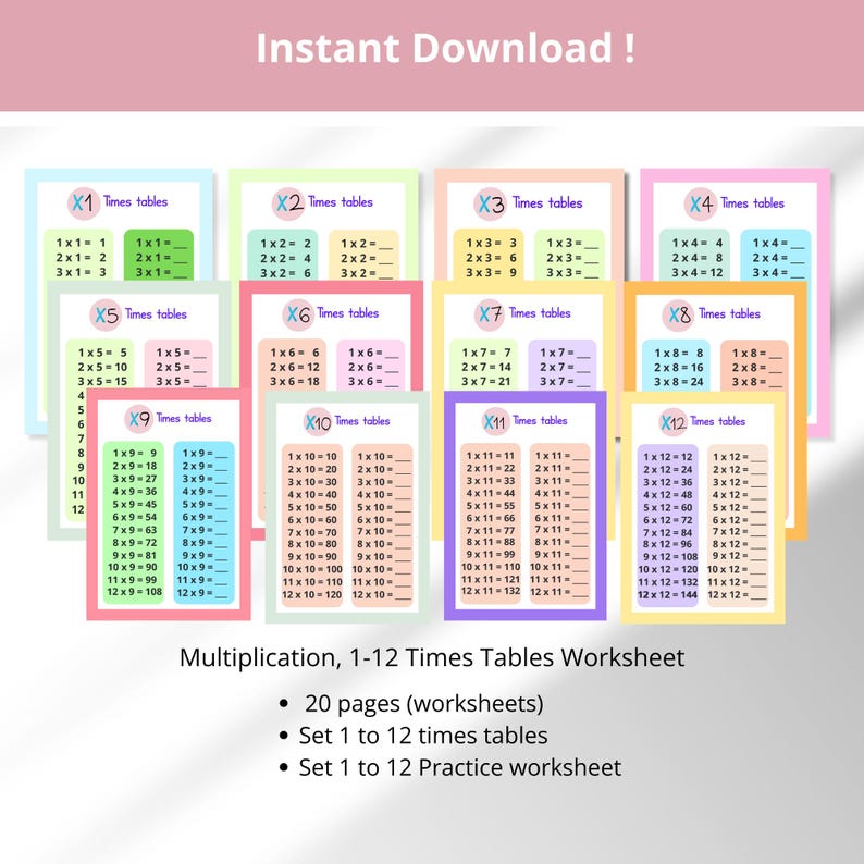 Times Table Worksheets Multiplication Printable US Letter (8.5 X 11 ...