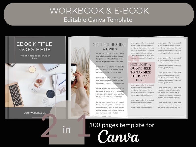 Minimalist Canva Workbook & Ebook Template | Dark Rose Aesthetic ...