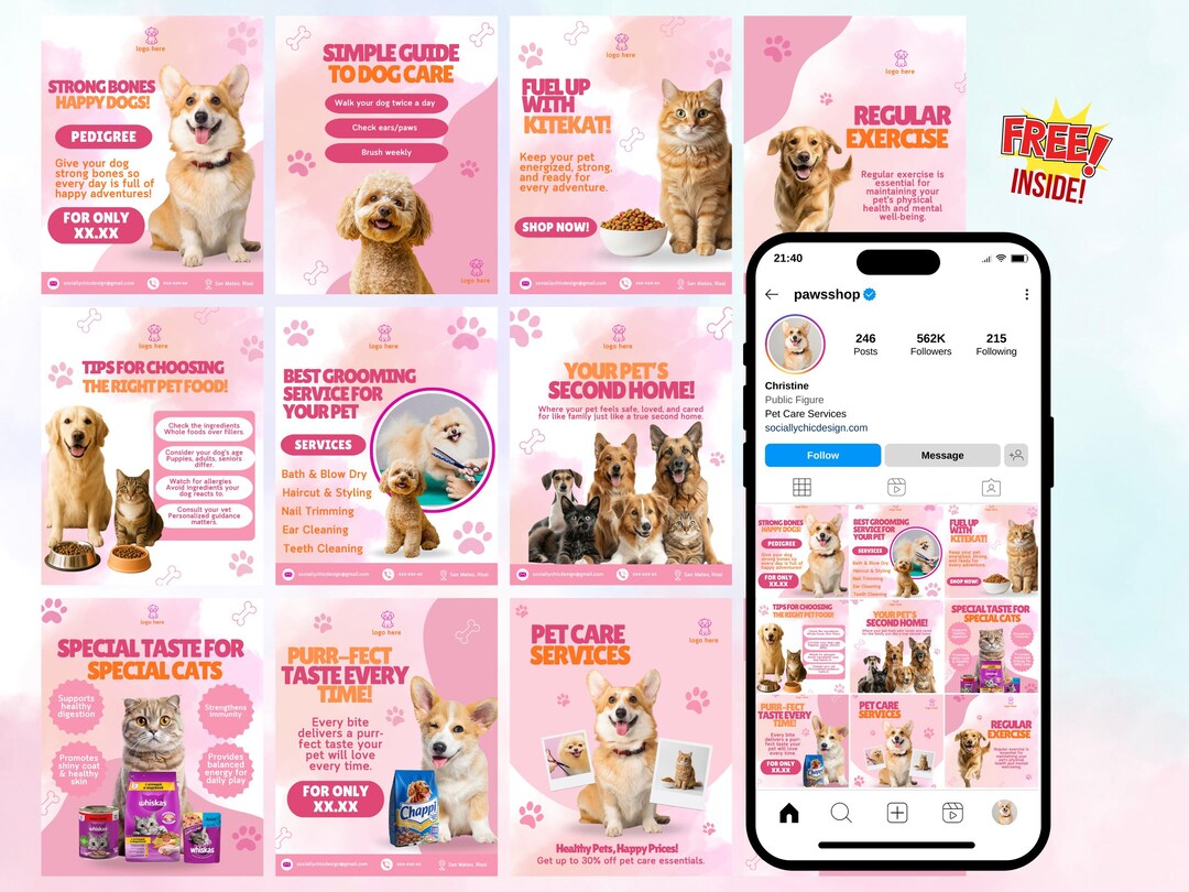 Pets Canva Bold Instagram Post Templates for Pet Shop Vet Pet Care Dog ...