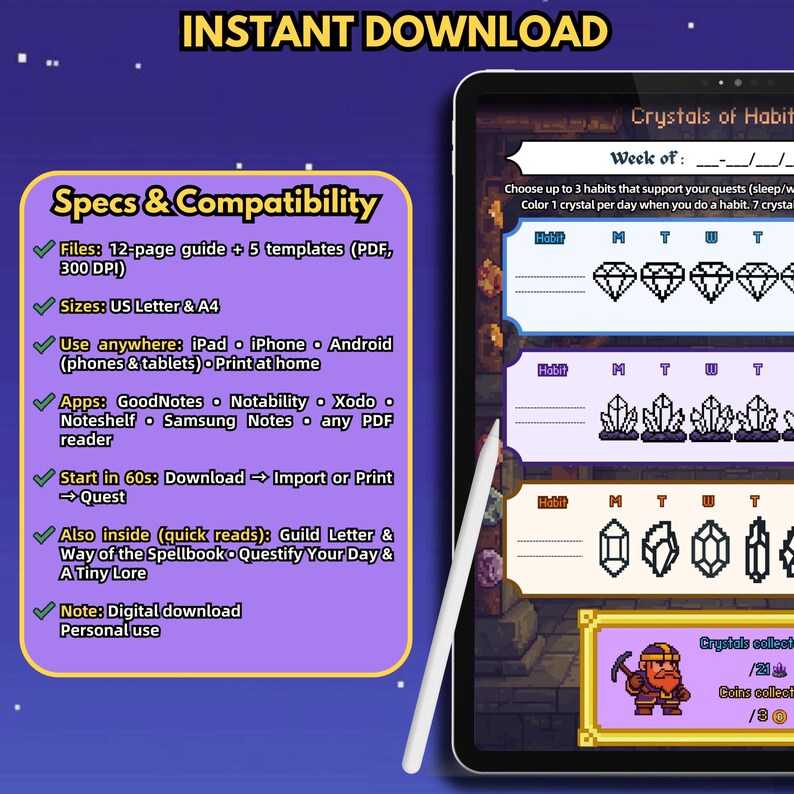 ADHD Planner Printable – 8-bit Fantasy Quest System. PDF – Gamified ...