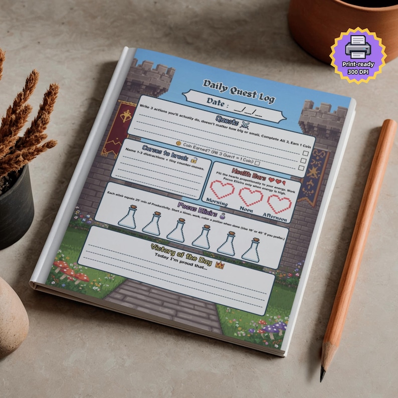 ADHD Planner Printable – 8-bit Fantasy Quest System. PDF – Gamified ...