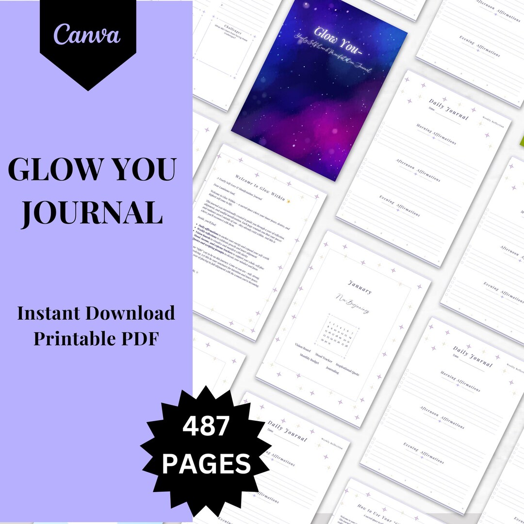 Glow You Journal Printable, Self Care and Mindfulness Diary, Digital ...