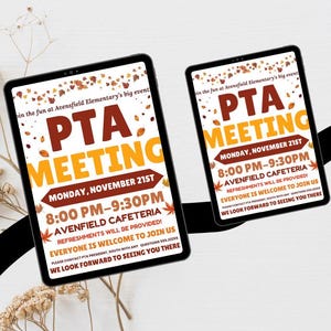 Editable November PTA Meeting Flyer | Thanksgiving School Announcement ...