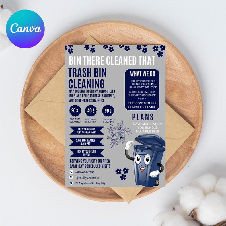 Trash Bin Cleaning Flyer Template | Editable Canva Cleaning Service ...