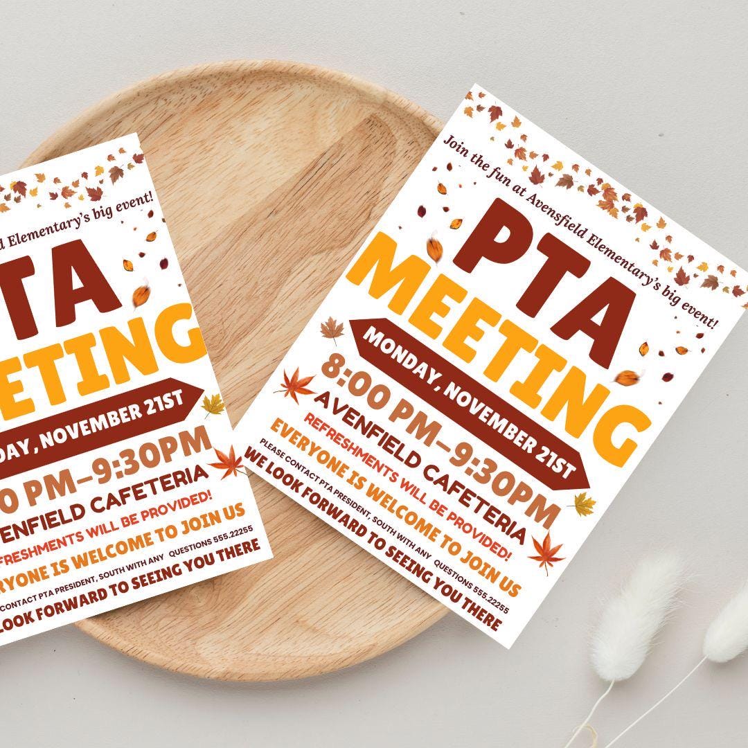 Editable November PTA Meeting Flyer | Thanksgiving School Announcement ...