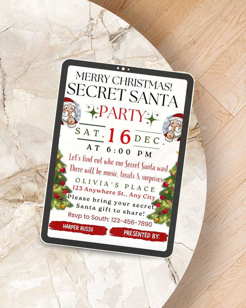 Editable Secret Santa Invitation Template | White Elephant Party Invite ...