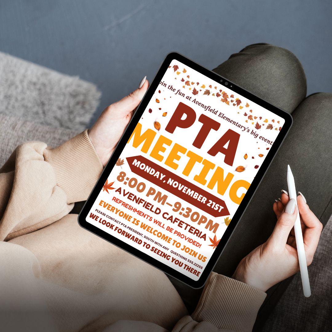 Editable November PTA Meeting Flyer | Thanksgiving School Announcement ...