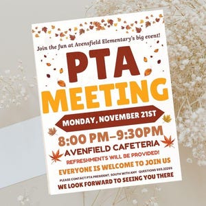 Editable November PTA Meeting Flyer | Thanksgiving School Announcement ...