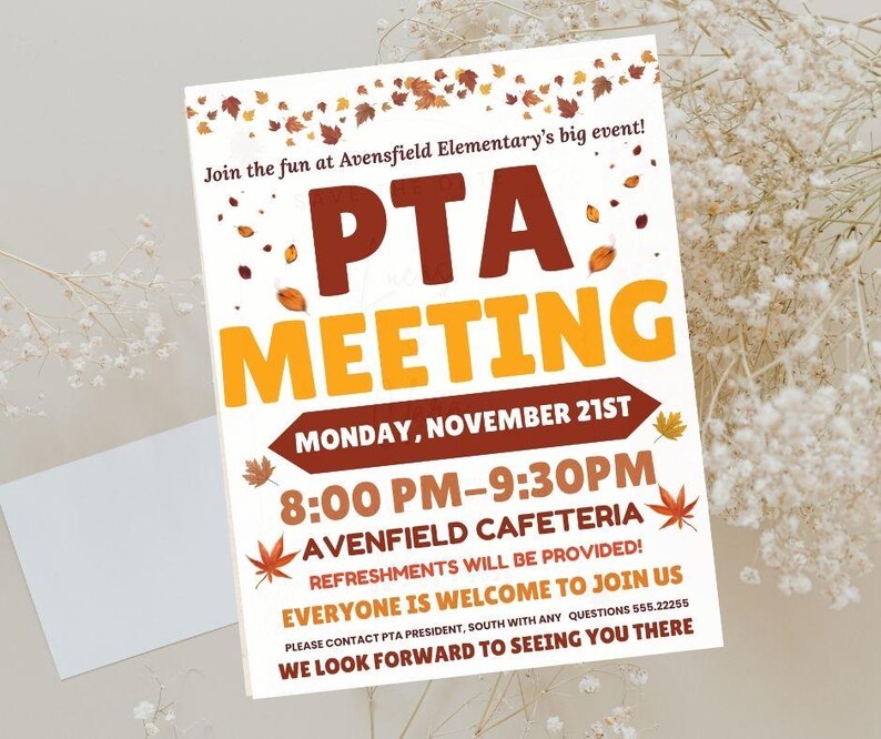 Editable November PTA Meeting Flyer | Thanksgiving School Announcement ...