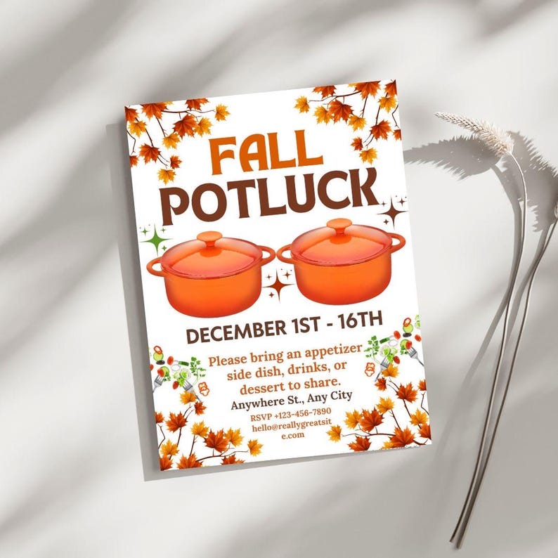 Fall Potluck Flyer Template | Autumn Luncheon Invitation | Editable ...