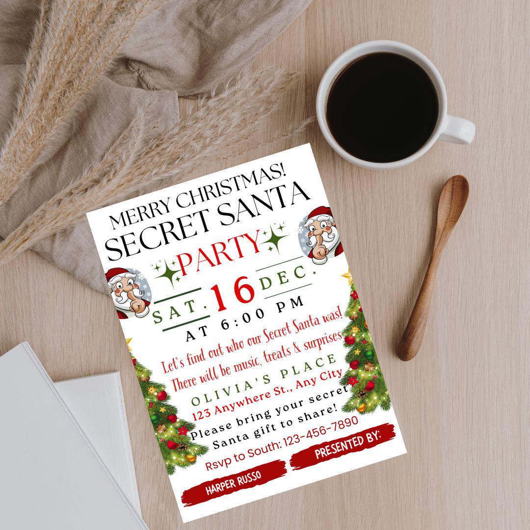Editable Secret Santa Invitation Template | White Elephant Party Invite ...