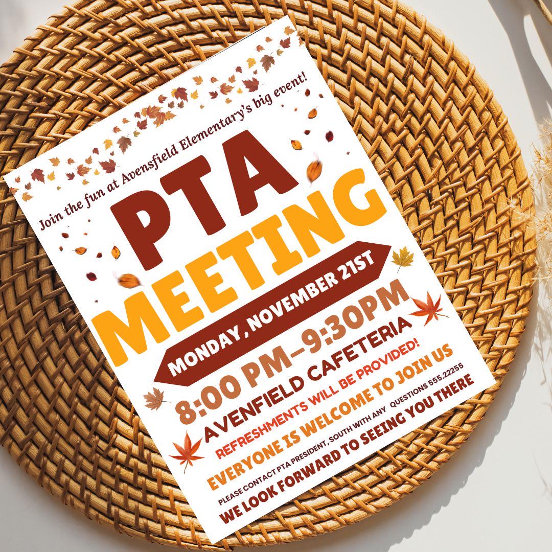 Editable November PTA Meeting Flyer | Thanksgiving School Announcement ...