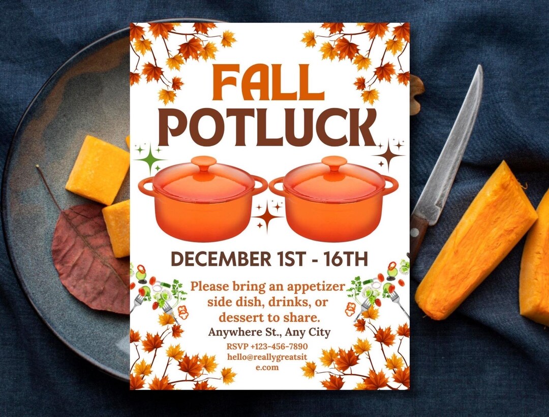 Fall Potluck Flyer Template | Autumn Luncheon Invitation | Editable ...