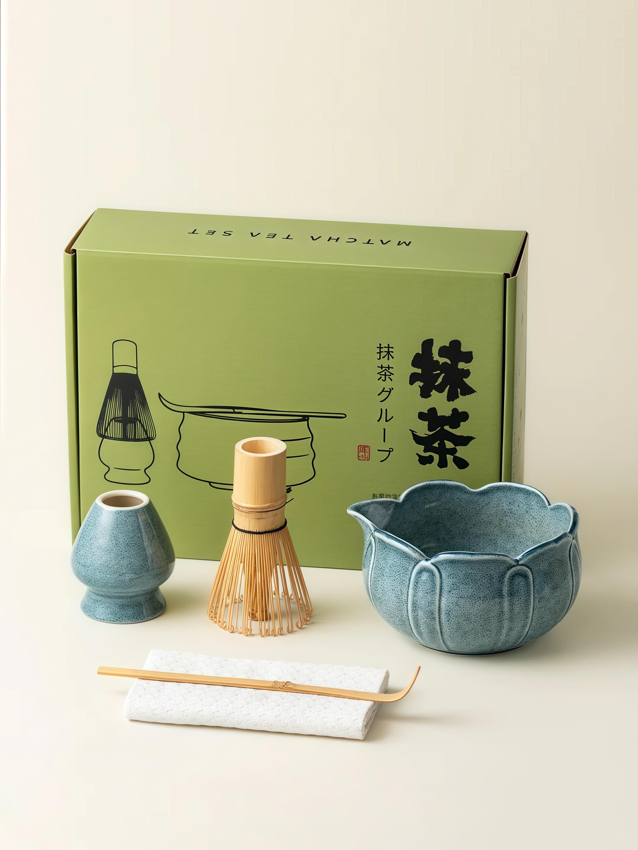 Lotus Flower Matcha Set: Teal Ceramic Bowl, Bamboo Whisk - Zen Gift - Etsy