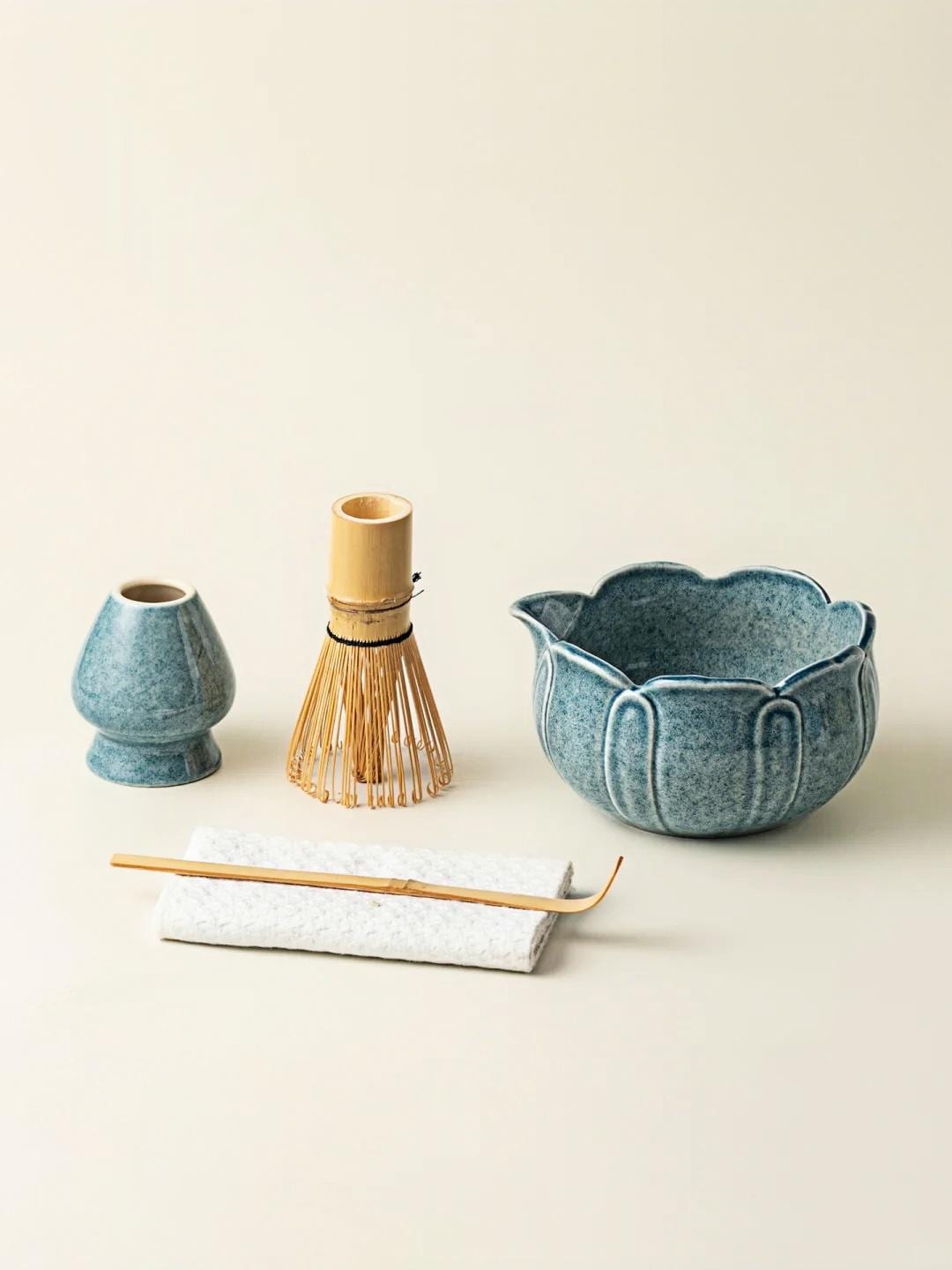 Lotus Flower Matcha Set: Teal Ceramic Bowl, Bamboo Whisk - Zen Gift - Etsy