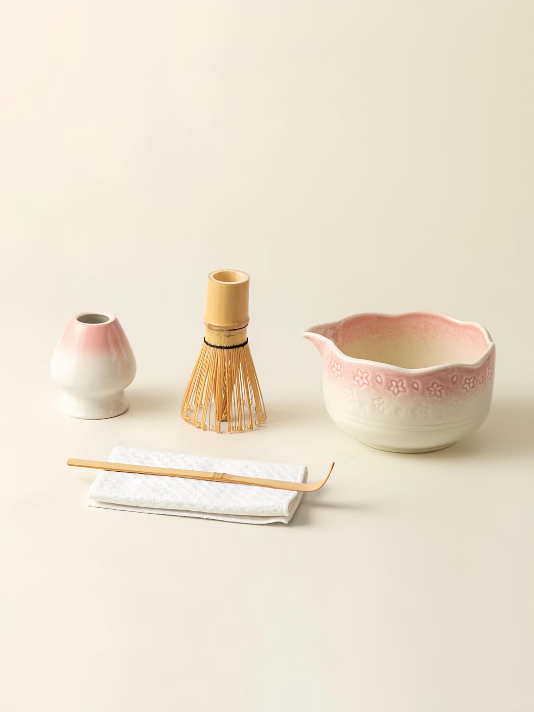 Sakura Cherry Blossom Matcha Tea Set: Pink Ombre Spouted Bowl, Japanese ...