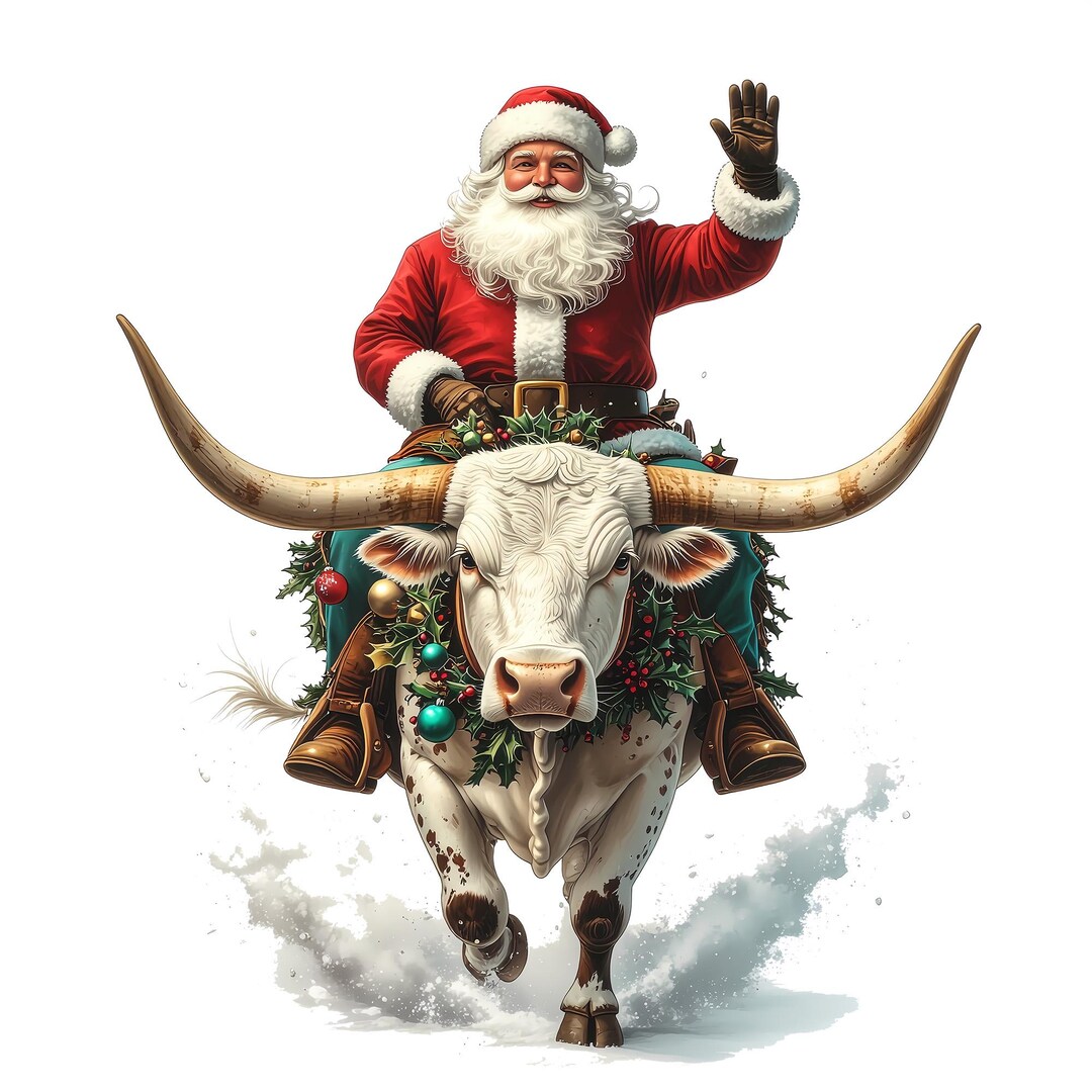 Cowboy Santa PNG, Texas Longhorn, Western Holiday Art, Digital Download ...